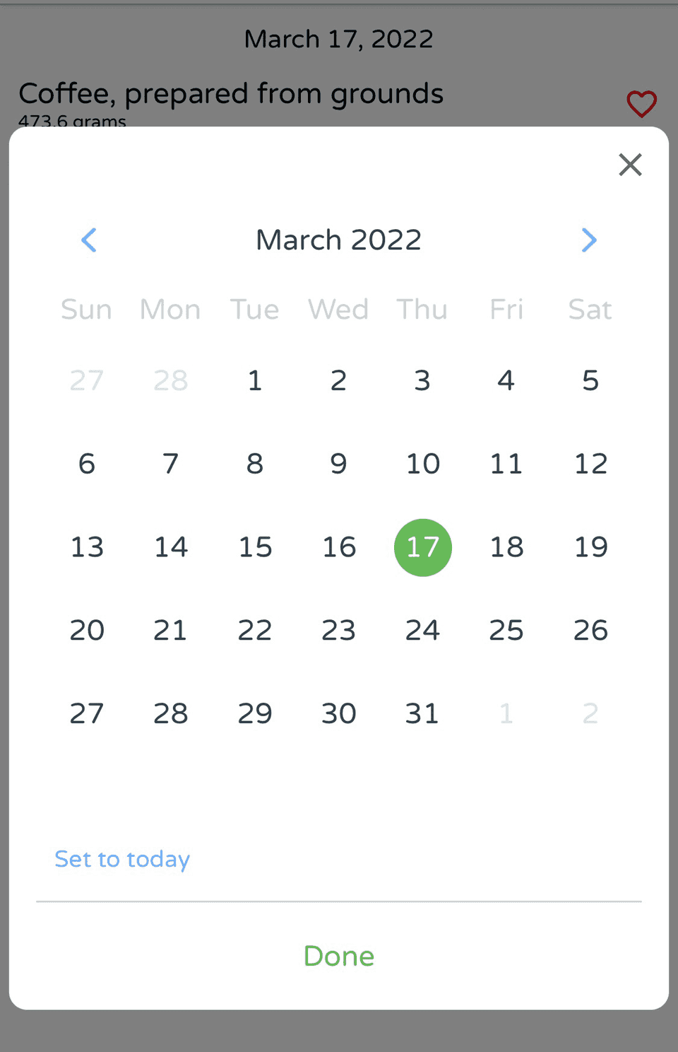 Logging a food | eaterpad